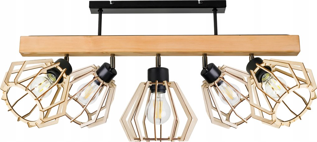 Dřevěná stropní lampa Lustr Stropní Svítidlo Loft Černá na 5x Klosz E27