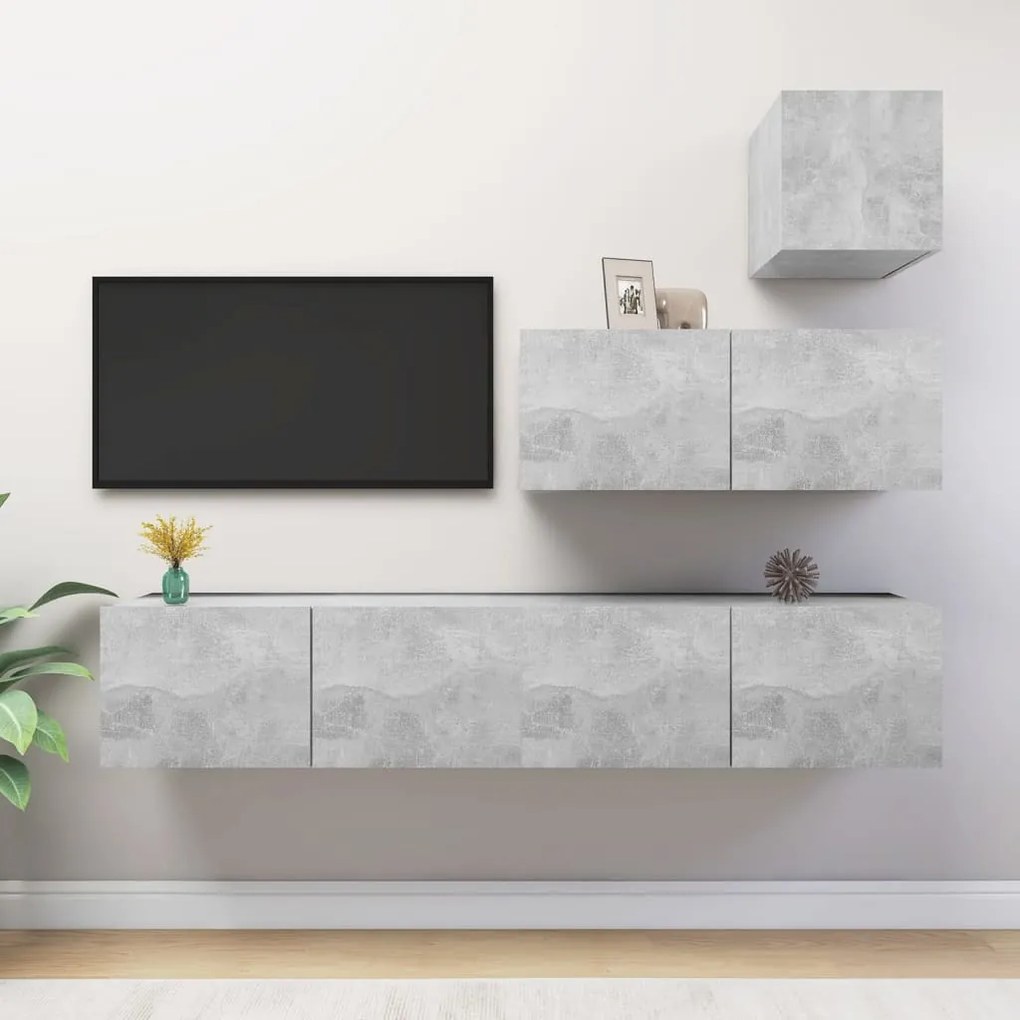 4dílný set TV skříněk betonově šedý kompozitní dřevo 3079156