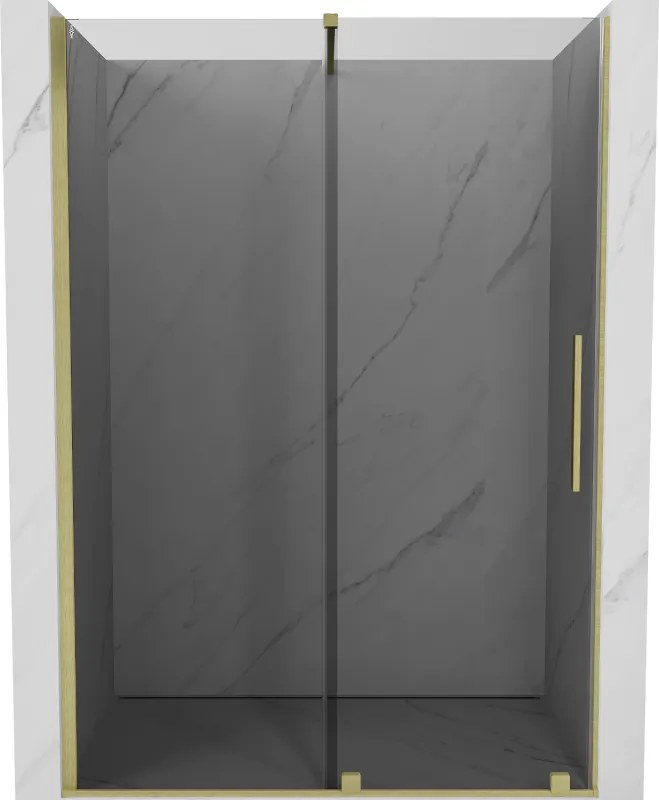 Mexen Velar, posuvné sprchové dveře do otvoru 140 cm, 8mm šedé sklo, zlatá matná, 871-140-000-41-55