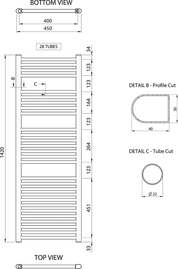 Aqualine ALYA otopné těleso rovné 450 x 1420 mm chrom LLR107