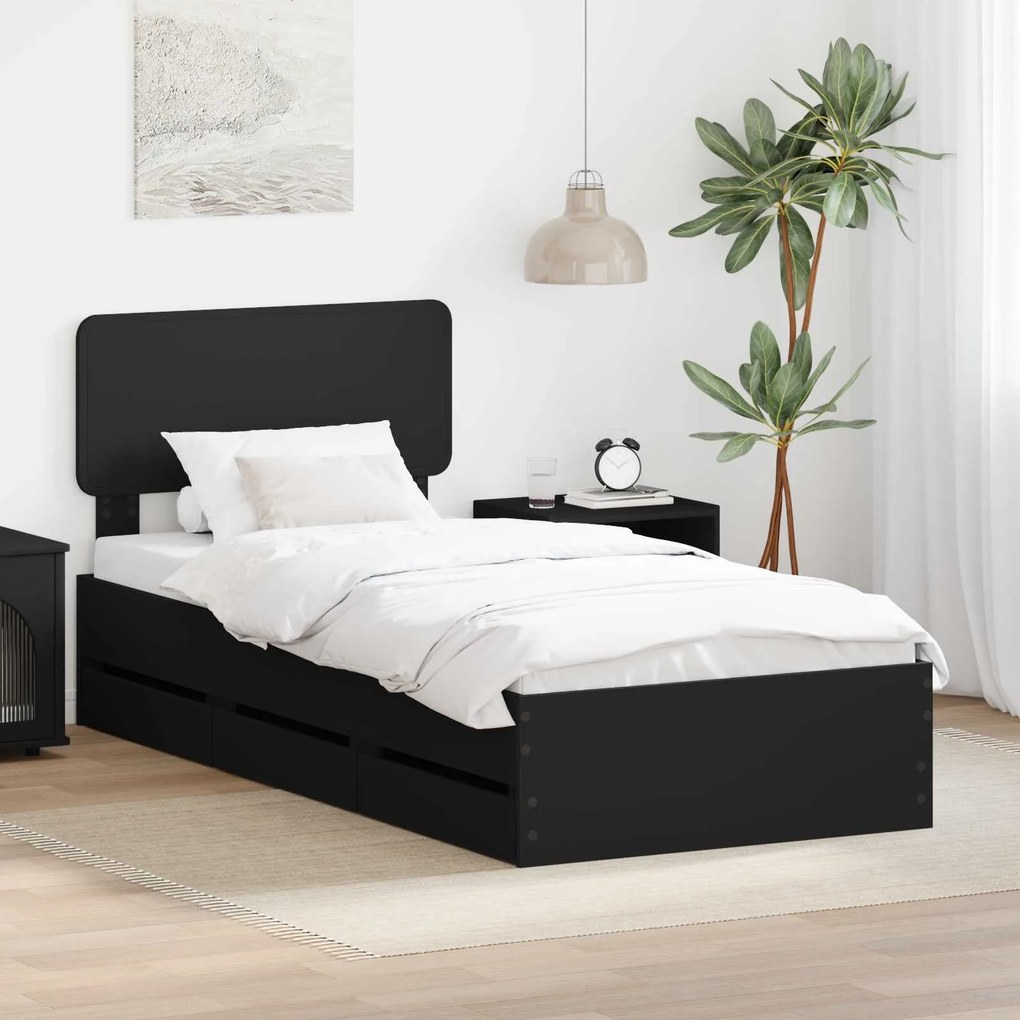 Rám postele se zásuvkou Černý 75 x 190 cm Dřevěný materiál 3412235