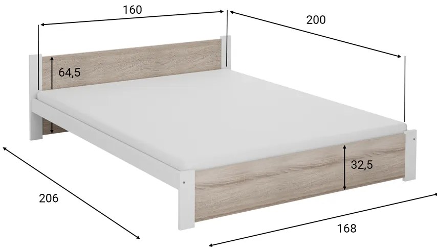 Postel IKAROS 160 x 200 cm, bílá/dub sonoma Rošt: S lamelovým roštem, Matrace: Matrace Deluxe 10 cm