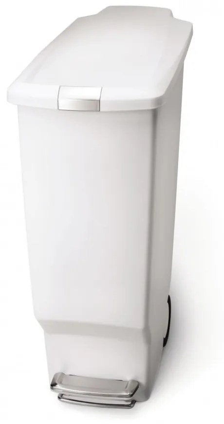 Pedálový odpadkový koš Simplehuman – 40 l, úzký, bílý plast