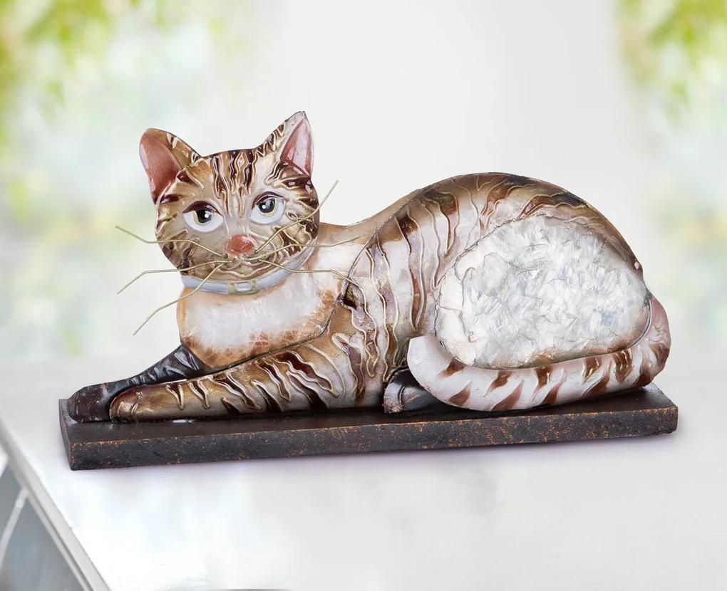 Dekorační kočka s perletí, ležící