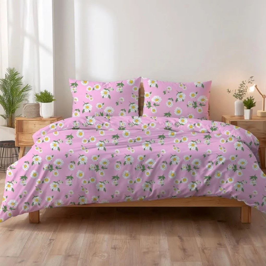 Povlečení krepové Margaretky růžové TiaHome - 1x Polštář 90x70cm, 1x Přikrývka 140x200cm