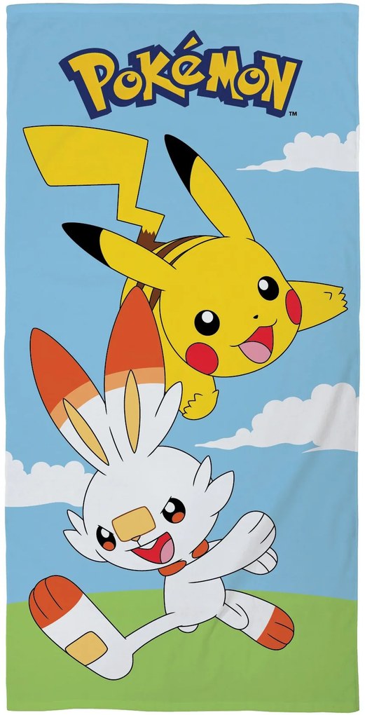 Plážová osuška Pokémoni Pikachu a Scorbunny - 100% bavlna - 70 x 140 cm