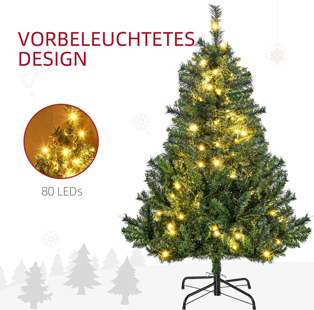 Aosom Vánoční strom, umělá jedle, 1,2 m, LED diody, včetně hvězdy, 75 cm x 120 cm, zelený