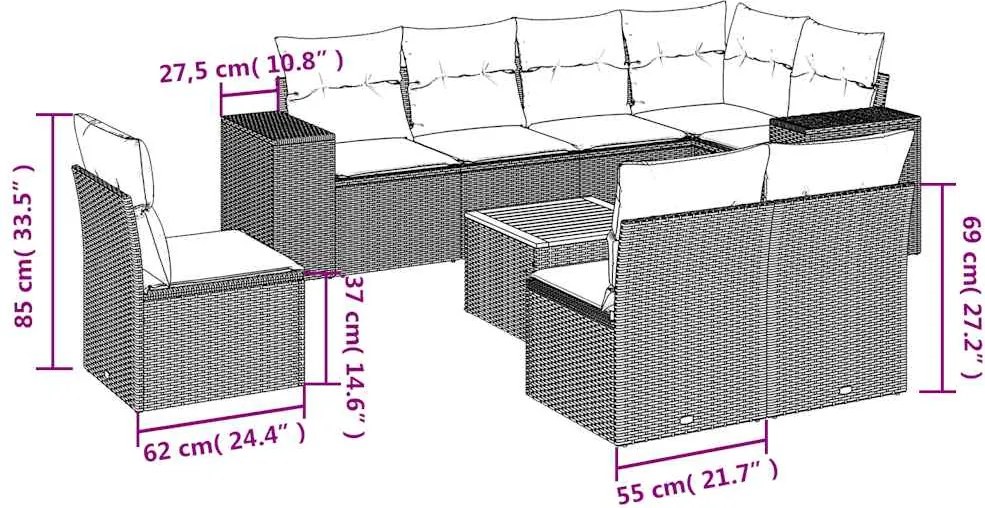 9dílná zahradní sedací souprava s poduškami černá polyratan 3225481