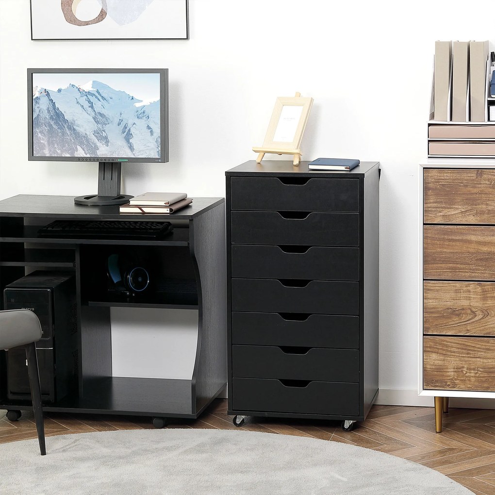 Vinsetto Mobilní kancelářský kabinet, pojízdný úložný kabinet s 7 šuplíky - organizátor na dokumenty, velikost A4 nebo letter, rozměry 47,5D x 39,5Š …