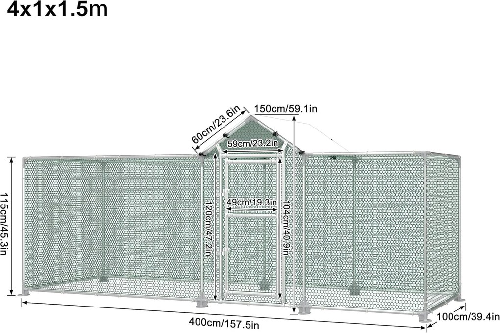 Amzon Venkovní výběh pro zvířata kurník 4 x 1 x 1,5 m | Aufun Outdoor