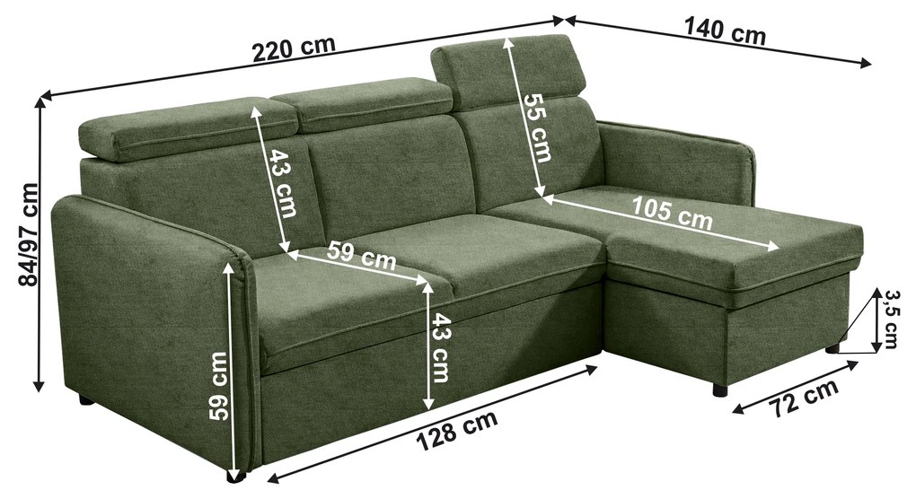 Kondela Rozkládací sedací souprava, zelená, ALECHANDRO B ROH
