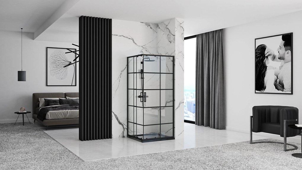 Čtvercový sprchový kout REA CONCEPT 90x90 cm, černý se sprchovou vaničkou Savoy černá