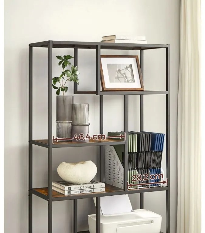 Industriální rustikální knihovna 180 cm, 6 polic