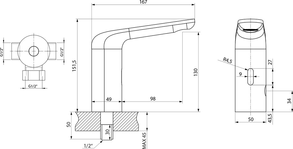 Sapho senzorová stojánková baterie 6V DC (4xAA) chrom PS203