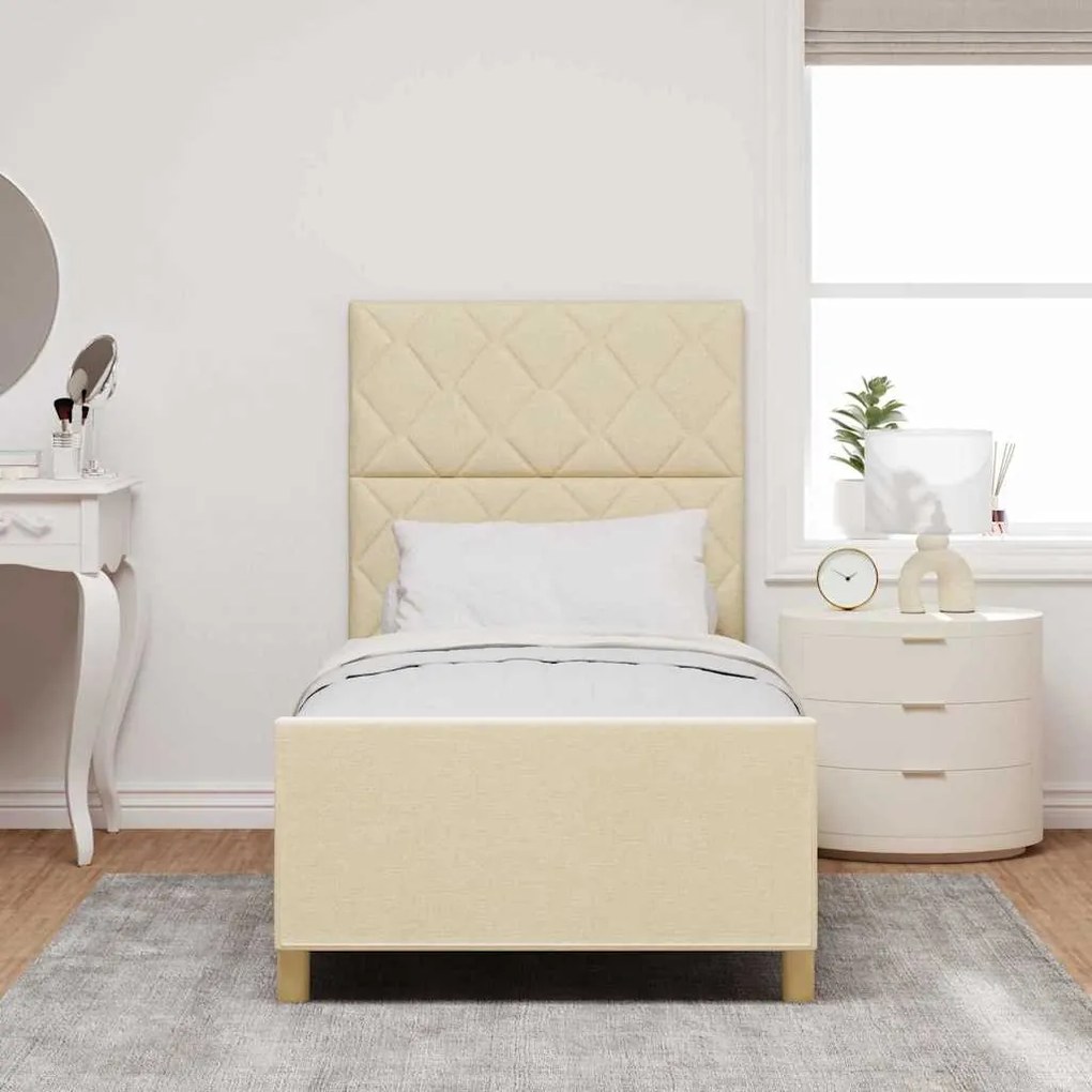 Rám postele s čelo Krémová 90 x 190 cm textil 3344772