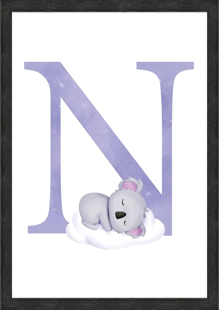 Abeceda písmena s koalou - Obraz, Plakát Velikost: A3 - 29,7x42 cm, Volba rámu: s černým rámem, Písmeno: W