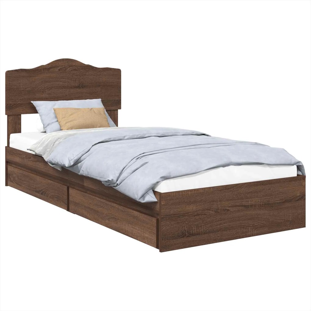 Postel s úložným prostorem se zásuvkou Hnědý dub 70 x 190 cm 3413151