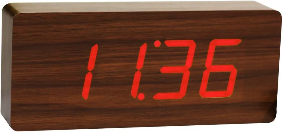 Tmavě hnědý budík s červeným LED displejem Gingko Slab Click Clock