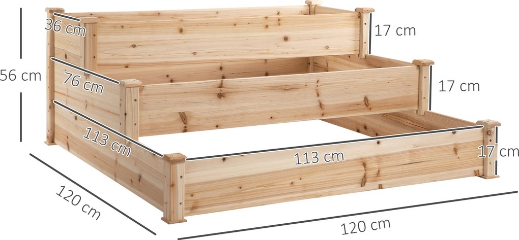 Outsunny vyvýšený záhon 3-patrový záhon na rostliny Záhon na bylinky Květinový záhon na balkon a zahradu z přírodního jedlového dřeva 124x124x56 cm |…