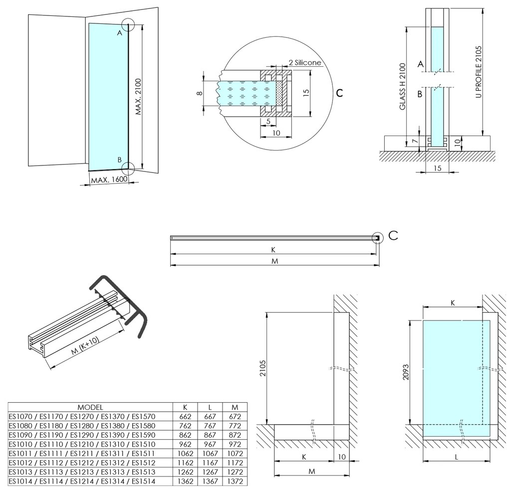 Polysan Architex Chrom walk-in sprchová zástěna 66 x 210 cm chrom sklo Flute vlnky AXC70FL