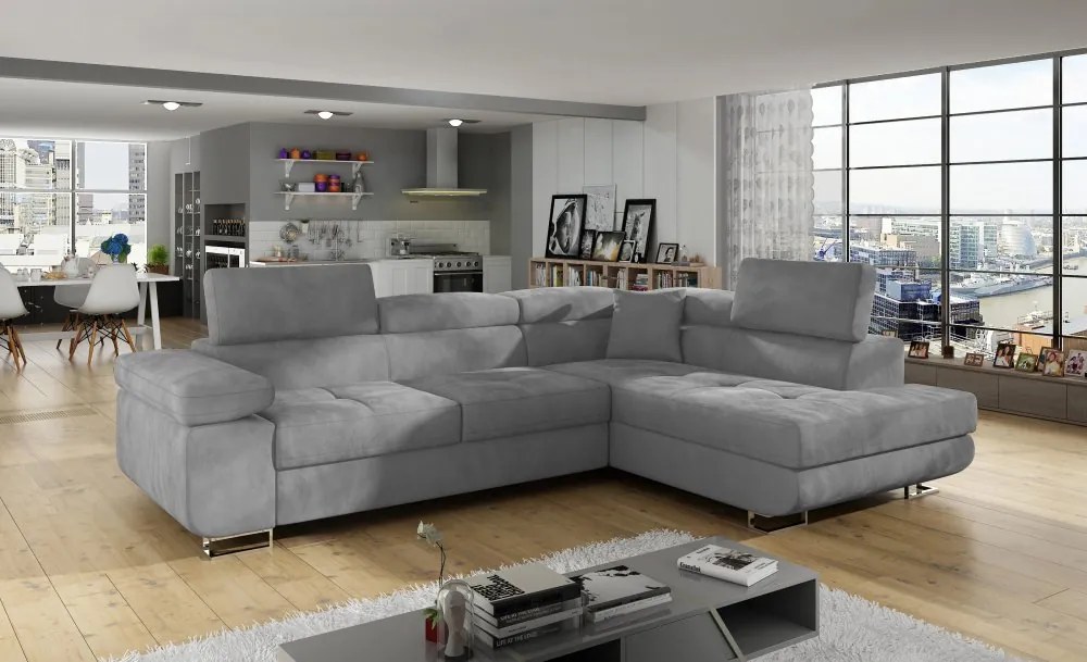Rozkládací rohová sedačka TONY DELUXE 270×202 cm – více barevných variant levý roh modrá