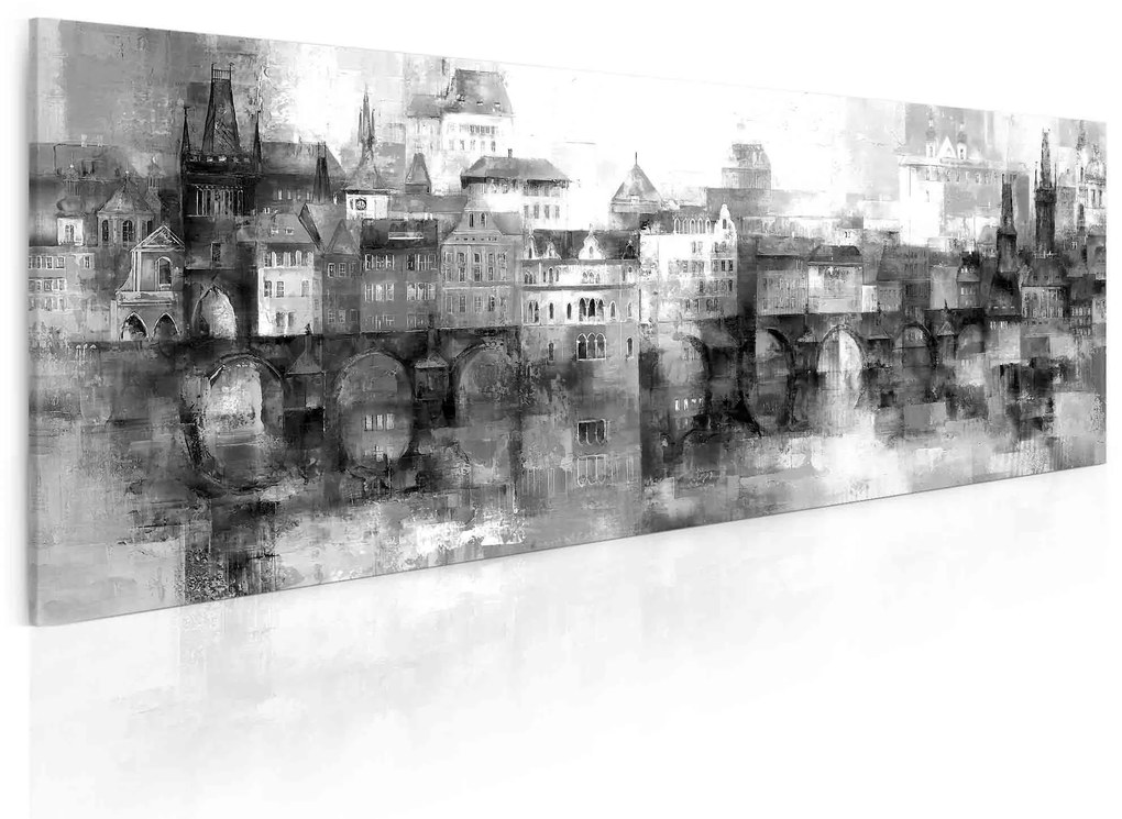 Obraz snové pražské panoráma - černobílé Velikost (šířka x výška): 200x80 cm