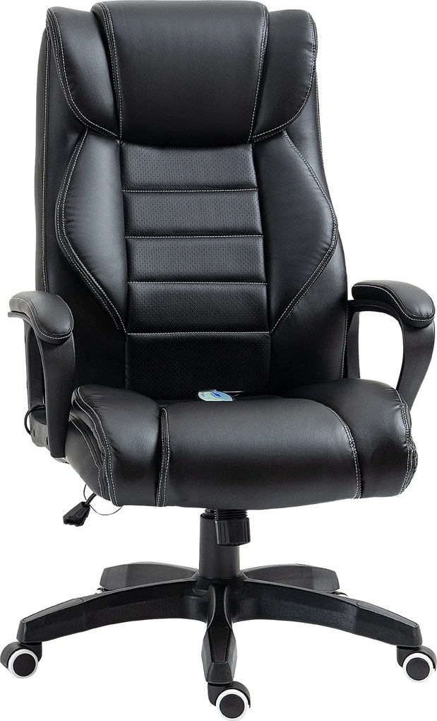 Kancelářská židle Vinsetto s masážní funkcí, ergonomická exekutivní židle s vibrační masáží, houpací funkce, výškově nastavitelná otočná židle, černá