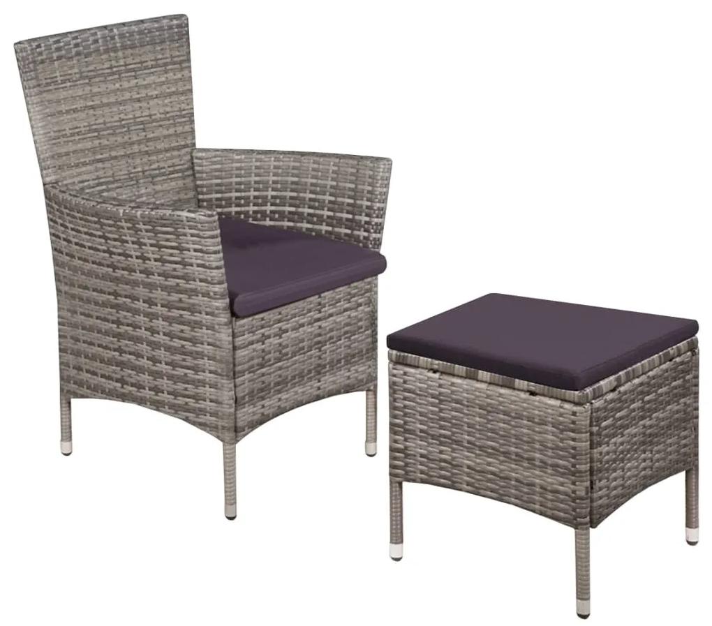 44092 vidaXL Zahradní židle a stolička s poduškami polyratan šedé