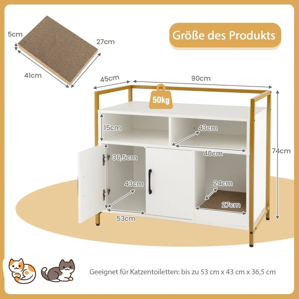 Costway Pouzdro pro kočičí toaletní skříň s dvojitými dvířky a škrabací