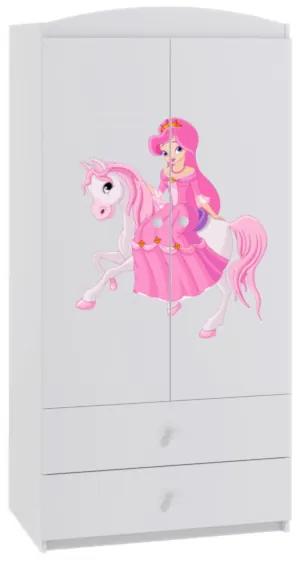 Dětská skříň BABYDREAMS, 90x187x57, bílá/princezna na koni