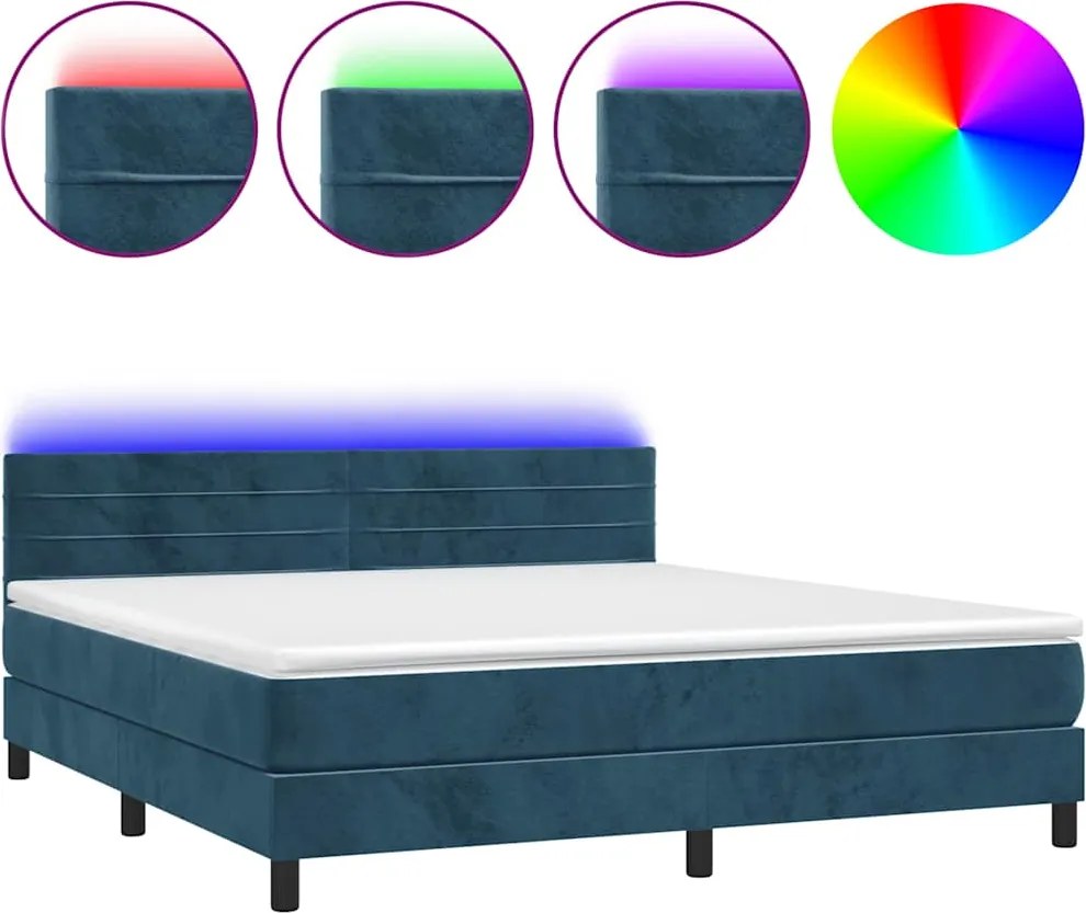 Box spring postel s matrací a LED tmavě modrá 180x200 cm samet 3134481