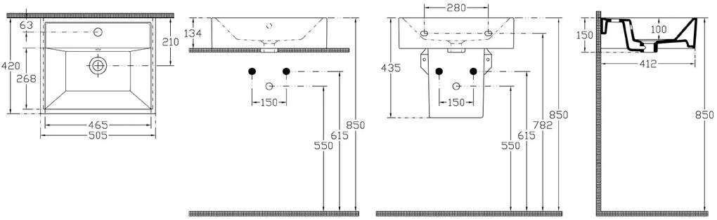 Aqualine VEGA sestava koupelnového nábytku, š. 145 cm, bílá/dub platin - VG073-04