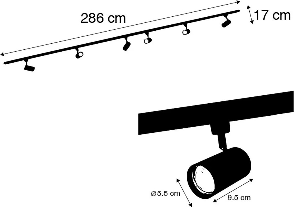 Moderní kolejnicový systém s 6 bílými reflektory jednofázový 300cm - Iconic Jeana