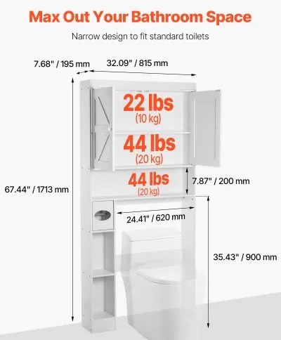 Úložná skříňka nad toaletu, Výška 171,3 cm VEVOR