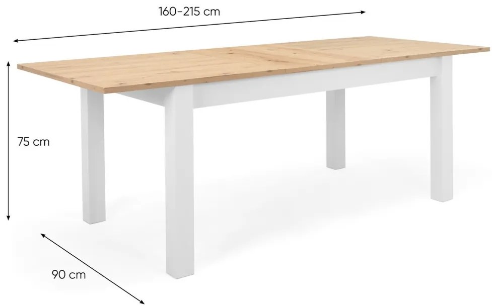 Rozkládací jídelní stůl Bergen 160x90 cm, bílá/dub artisan