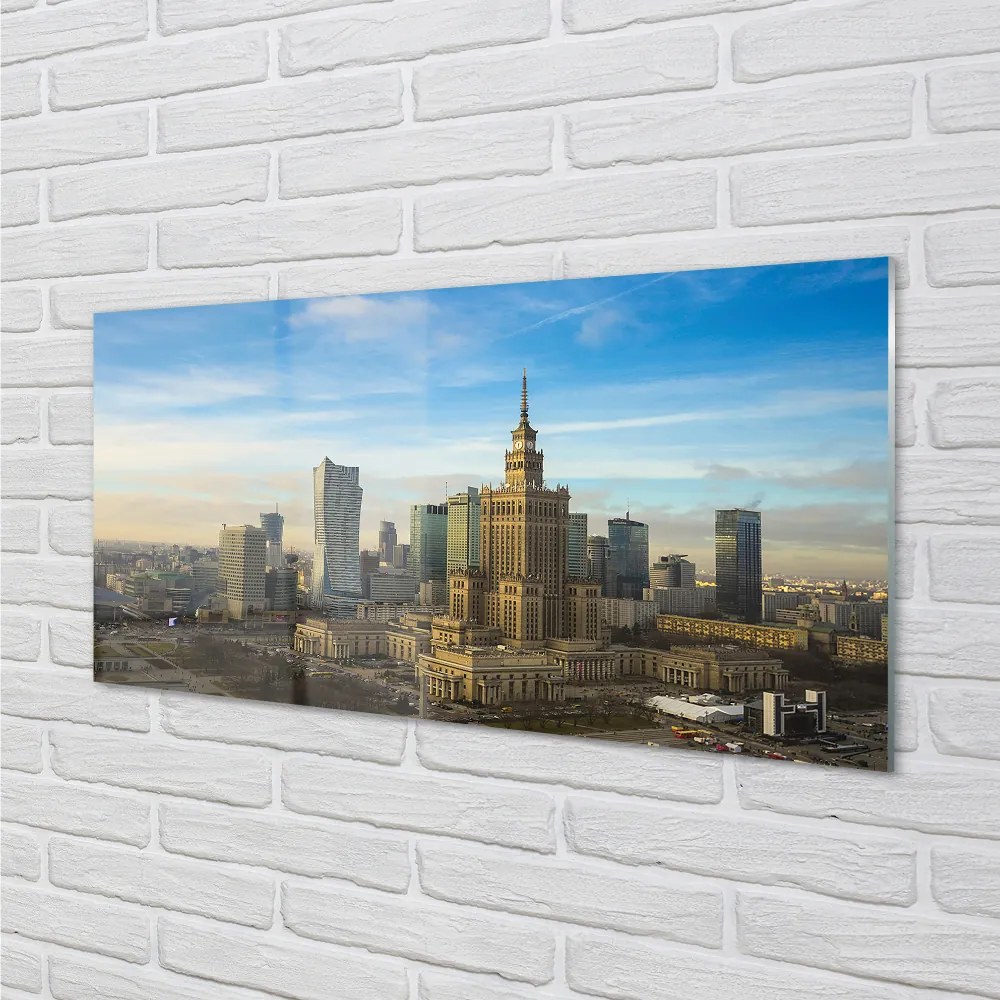 Skleněný panel Panorama Varšava mrakodrapů 140x70 cm
