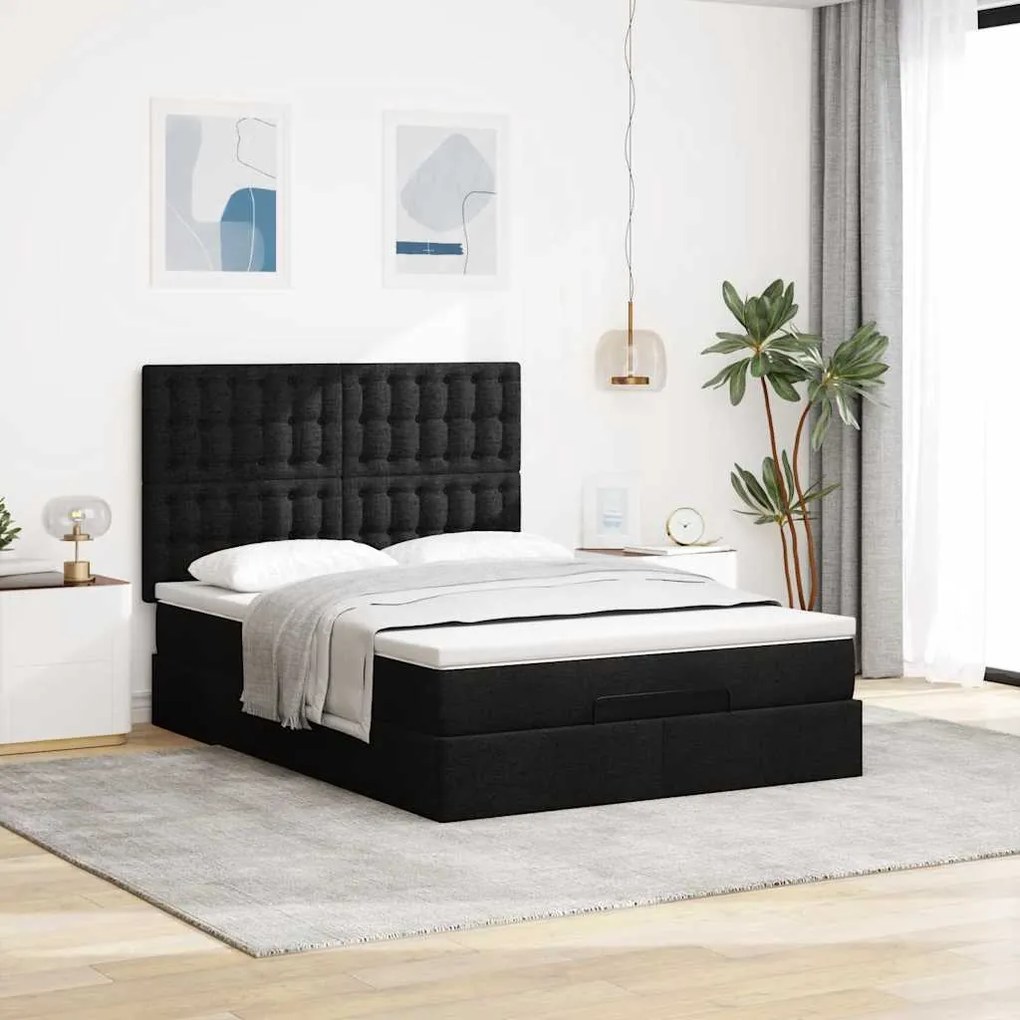 Osmanský rám postele s matrací černá 140x190cm textil 3314171