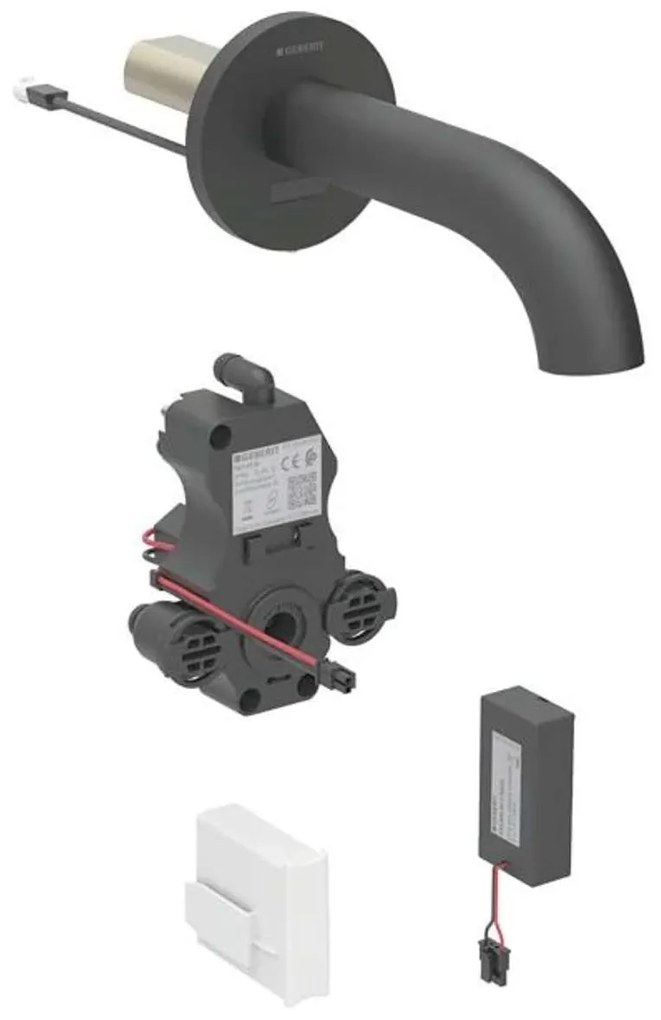 Geberit Piave - Elektronický umyvadlový ventil pod omítku, pro studenou vodu, bateriové napájení, easy to clean, matná černá 116.263.14.1
