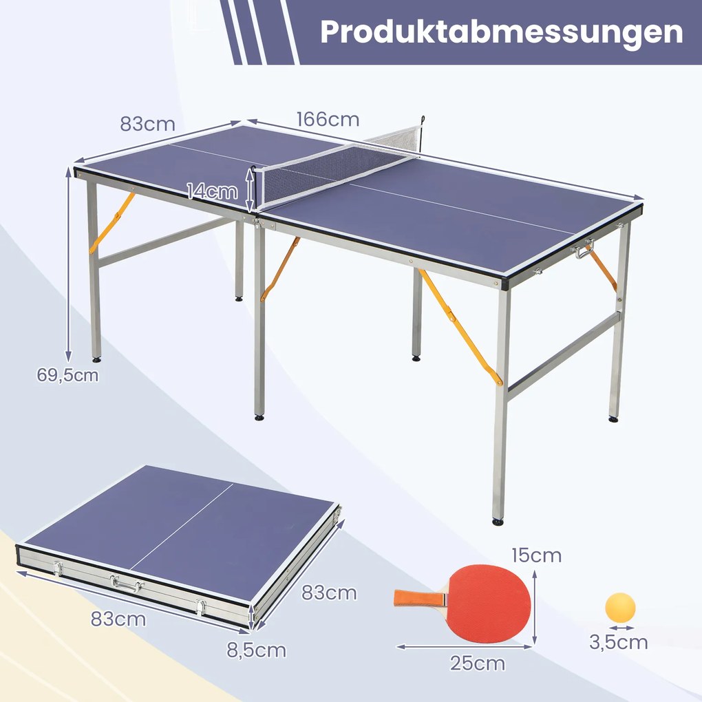 Costway Přenosný stolní tenis set se sítí, 2 raketami a 3 míčky Mini stůl