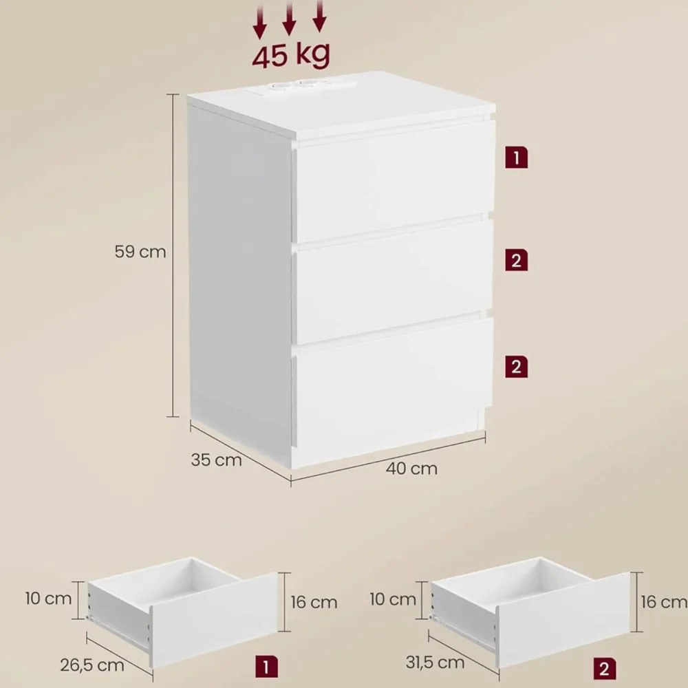 Noční stolek ANT-E1161 WT, mdf, bílá (40 x 35) cm