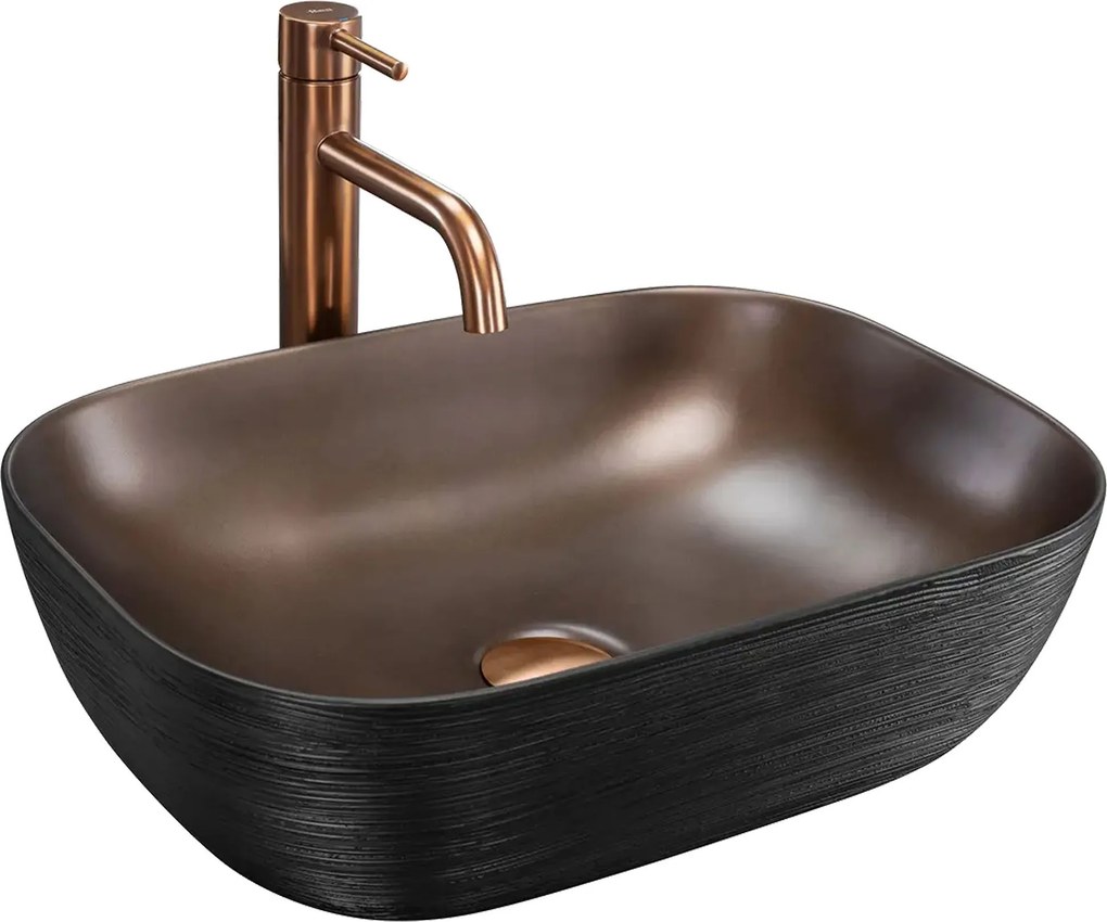 Rea Belinda, umyvadlo na desku 465x330x135 mm, měděná matná-černá struktura, REA-U6384