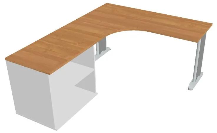 Sestava stolu a skříně pravá 160 cm - Hobis Flex FE 60 H P Dekor stolové desky: olše, Barva nohou: Stříbrná