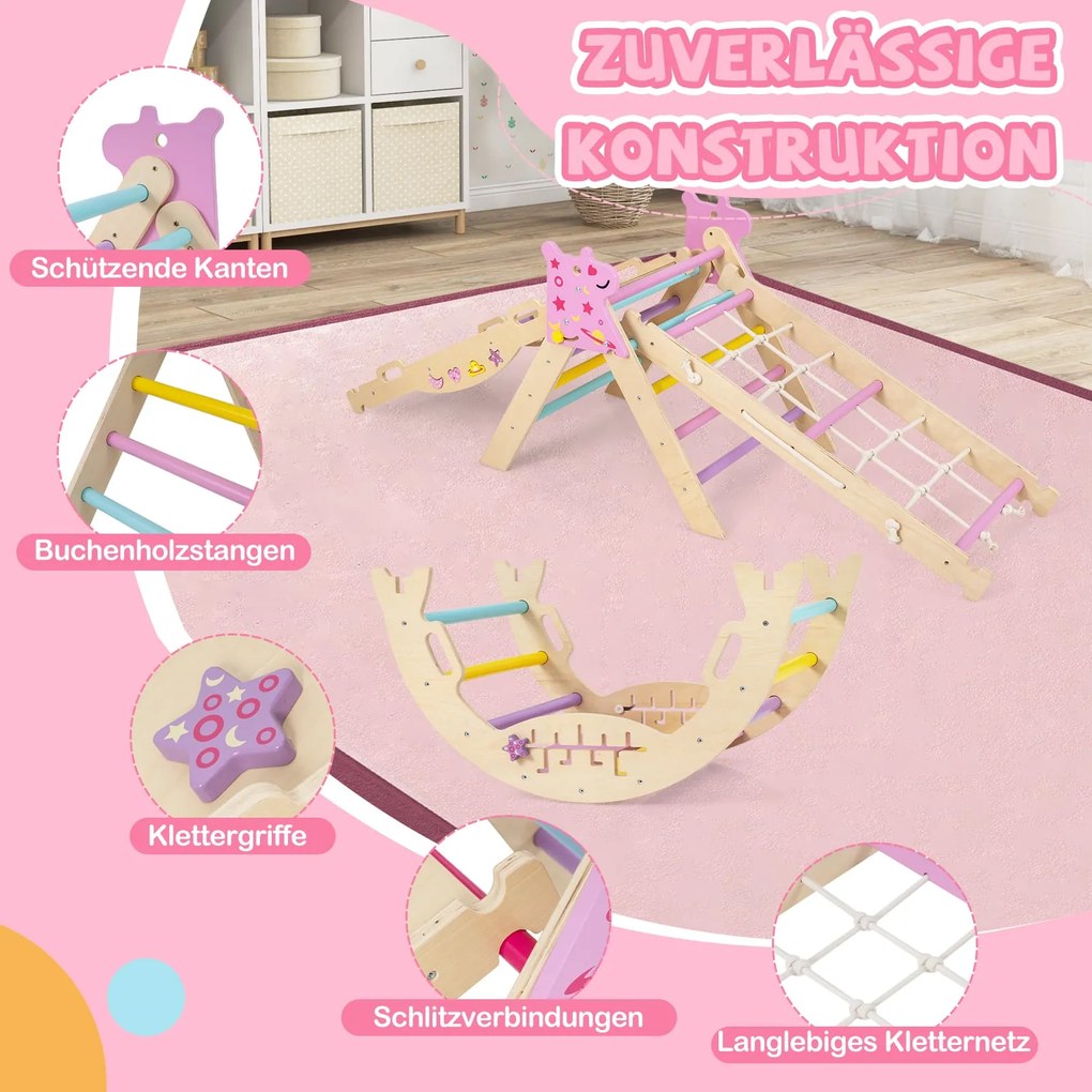 Costway Trojúhelníkový set 9-in-1 skládací lezecká hračka Montessori dřevěná