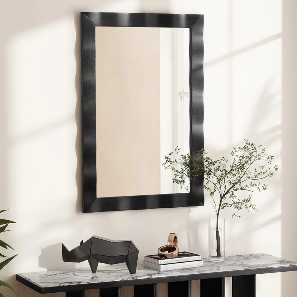 Costway Farmhouse Rubberwood Frame Dřevěné nástěnné zrcadlo Rustikální