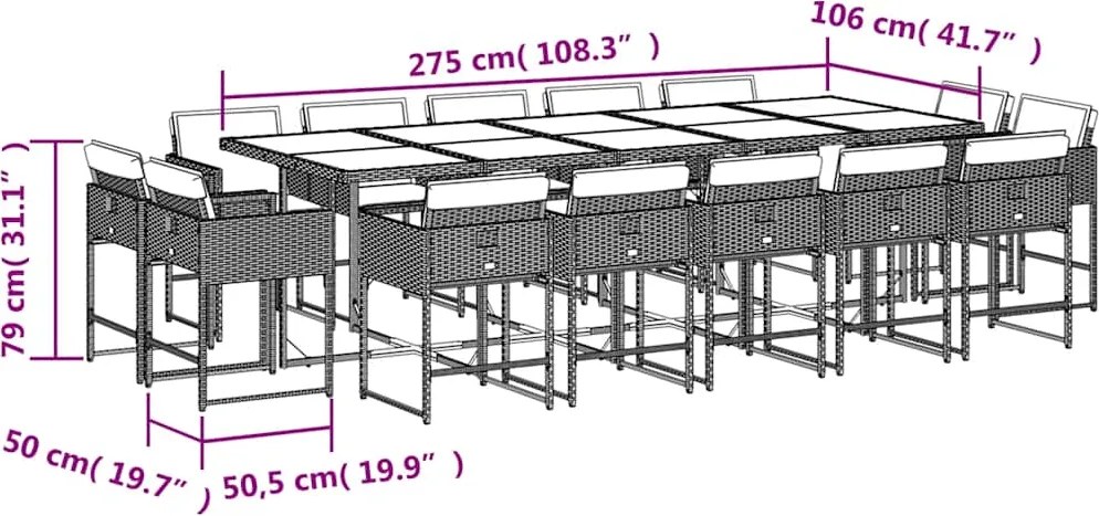 15dílný zahradní jídelní set s poduškami béžový polyratan 3211414