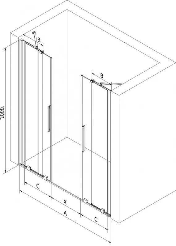 Mexen Velar Duo, posuvné sprchové dveře do otvoru 200 cm, 8mm čiré sklo, broušený grafit, 871-200-000-02-95