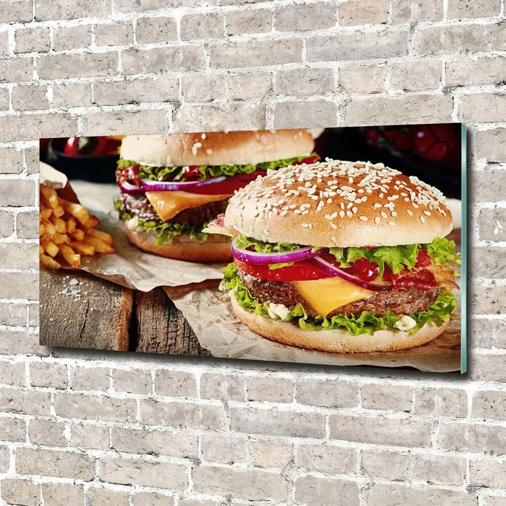 Wallmuralia Foto obraz skleněný horizontální Hamburgery 140x70 cm