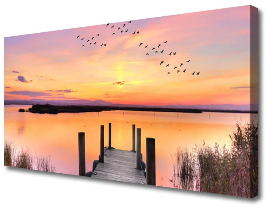 Obraz na plátně Molo Západ Slunce Jezero 125x50 cm