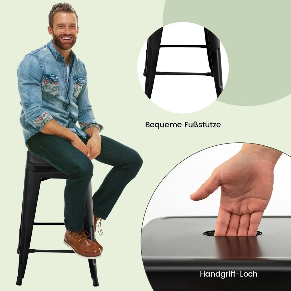 Costway Sada 4 of bar stools with footrest can hold up to 150 kg. Stohovatelné