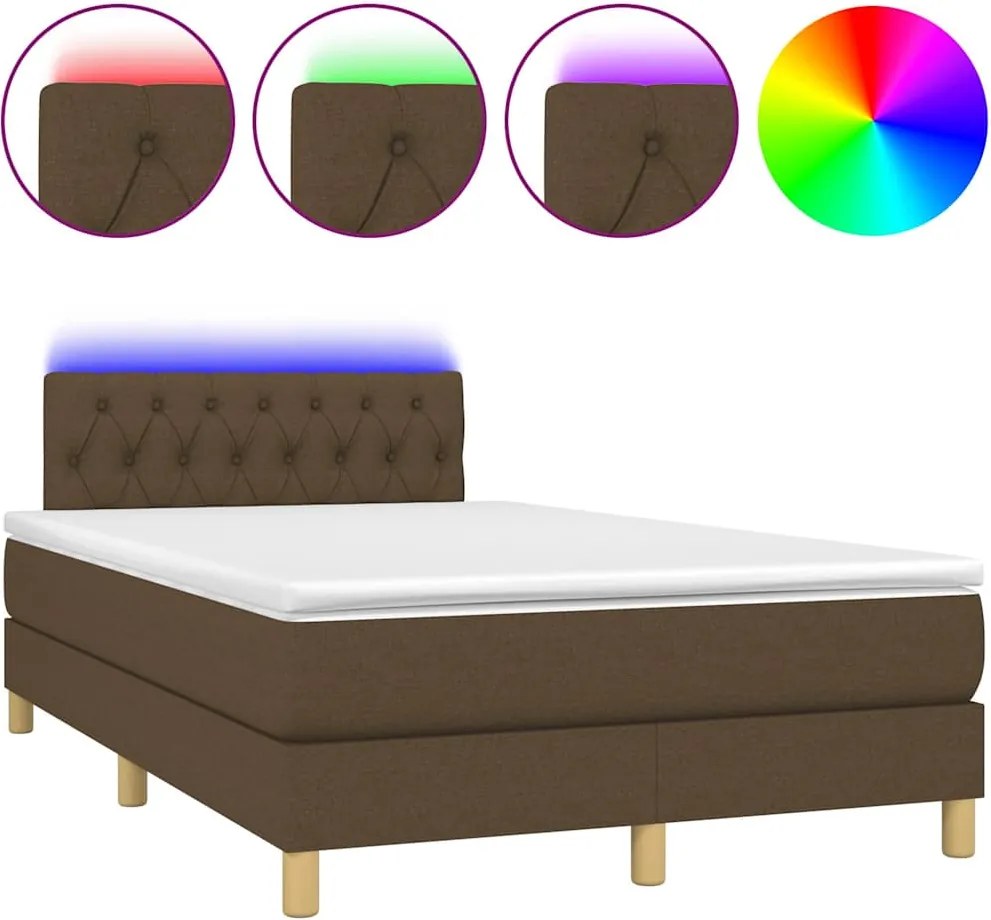 Box spring postel s matrací a LED tmavě hnědá 120x200 cm textil 3133944